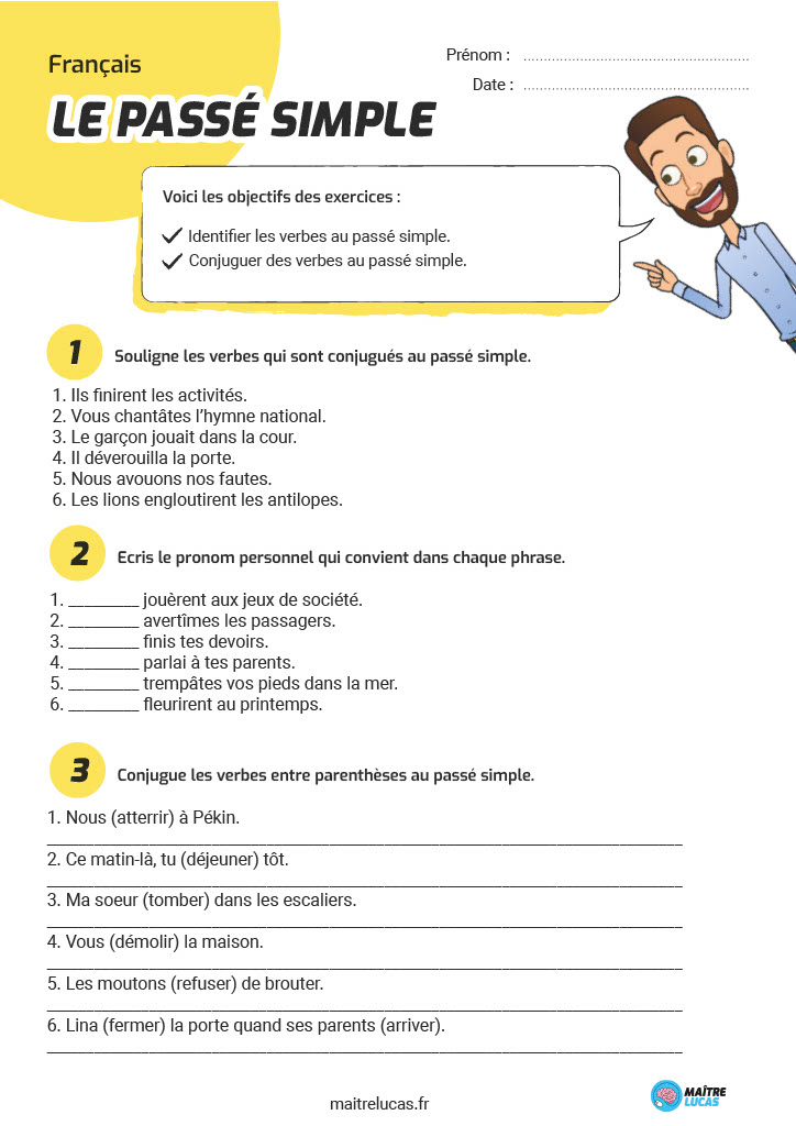 Exercices le passé simple des 1er et 2e groupes - Maître Lucas