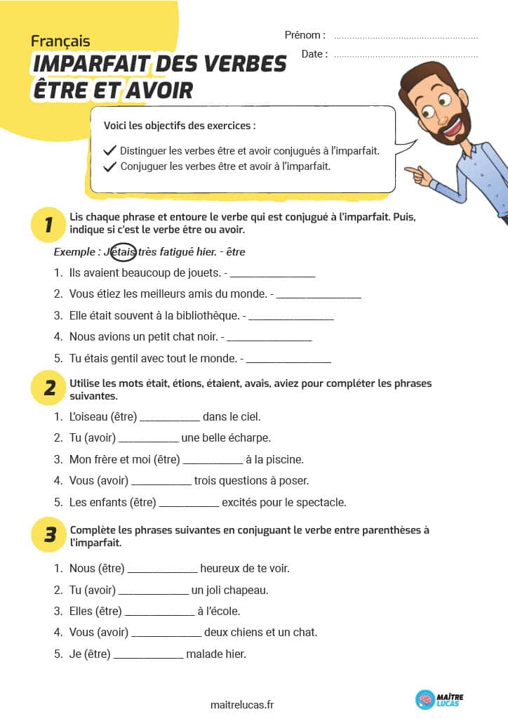 Exercices imparfait des verbes être et avoir CE1 - CE2 - Maître Lucas