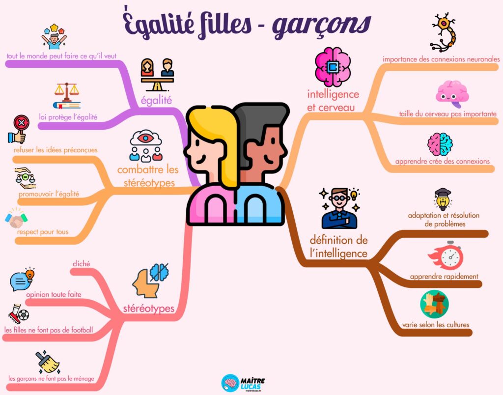 Carte mentale égalité fille garçon CP CE1 CE2 CM1 CM2 - Maître Lucas