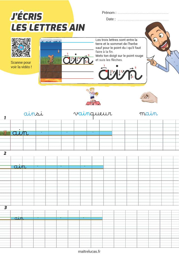 Écriture cursive du ain pour CP CE1 - Maître Lucas