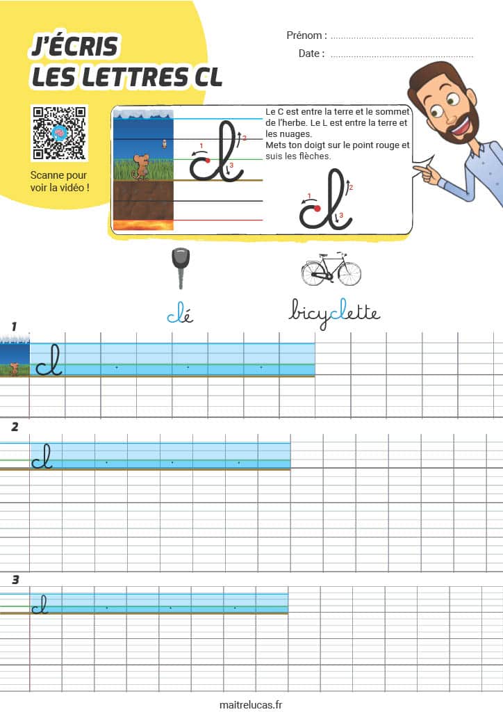 Écriture cursive du cl pour CP CE1 - Maître Lucas