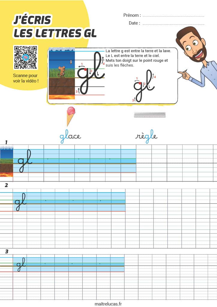 Écriture cursive du gl pour CP CE1 - Maître Lucas