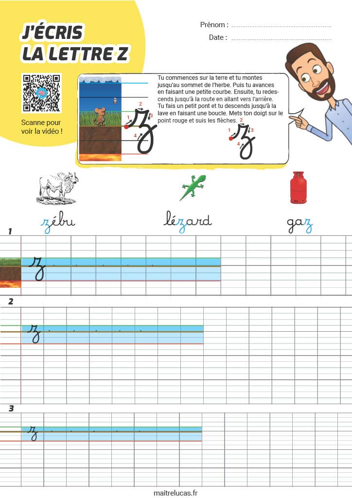 Écriture cursive du z pour CP CE1 - Maître Lucas