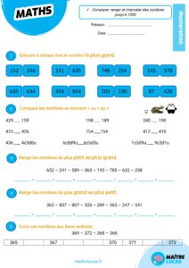 5 fiches pour Exercices Comparer les nombres jusqu'à 1000 CE1 CE2 ...
