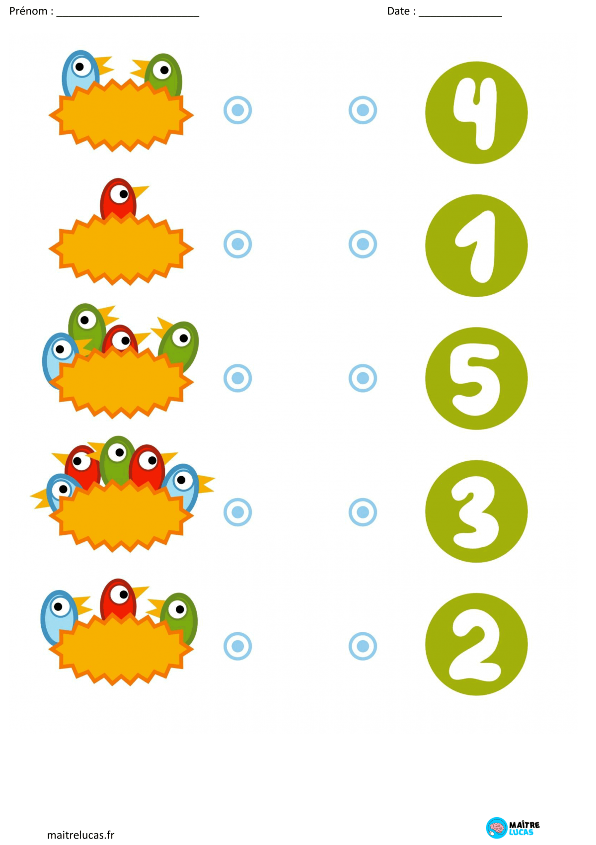 Exercices Compter jusqu'à 5, 10 fiches d'exercices pour CP - Maître Lucas
