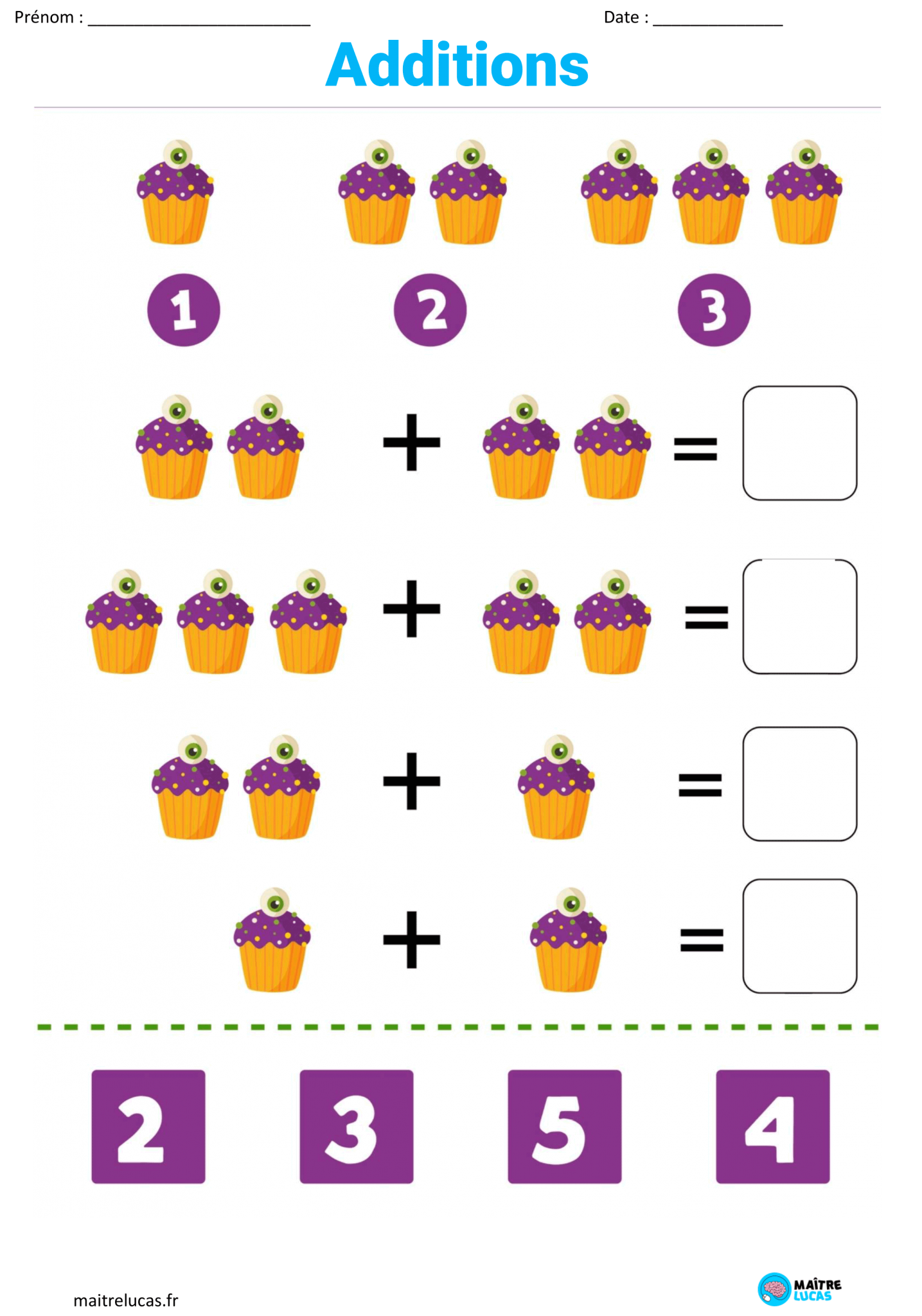 Fiches exercices sur Exercices Débuter les additions pour CP - Maître Lucas