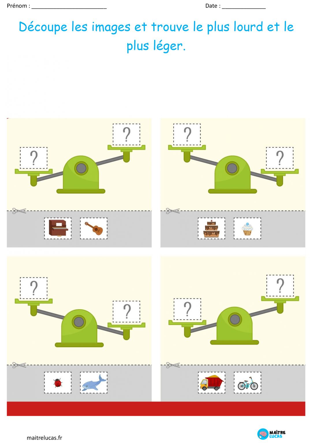 Fiches sur Exercices Les masses, 10 exercices pour CP CE1 CE2 - Maître ...