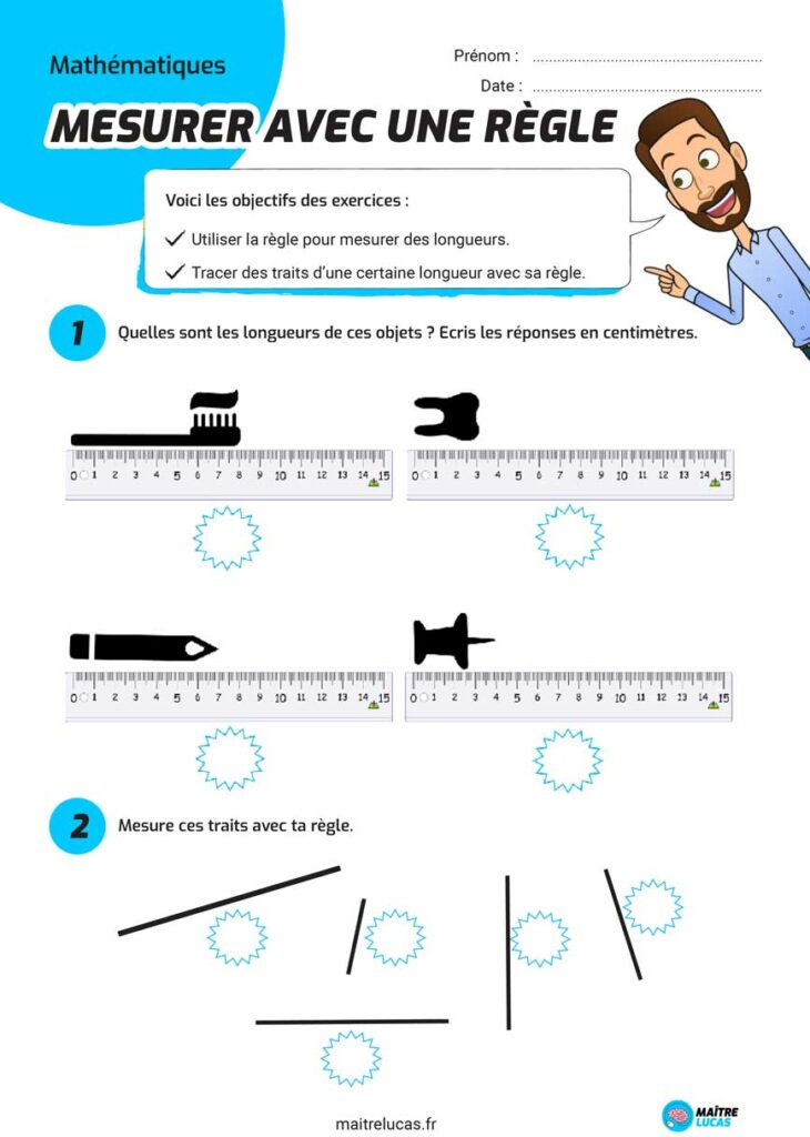 Exercices Mesurer avec une règle (cm, mm) - Maître Lucas