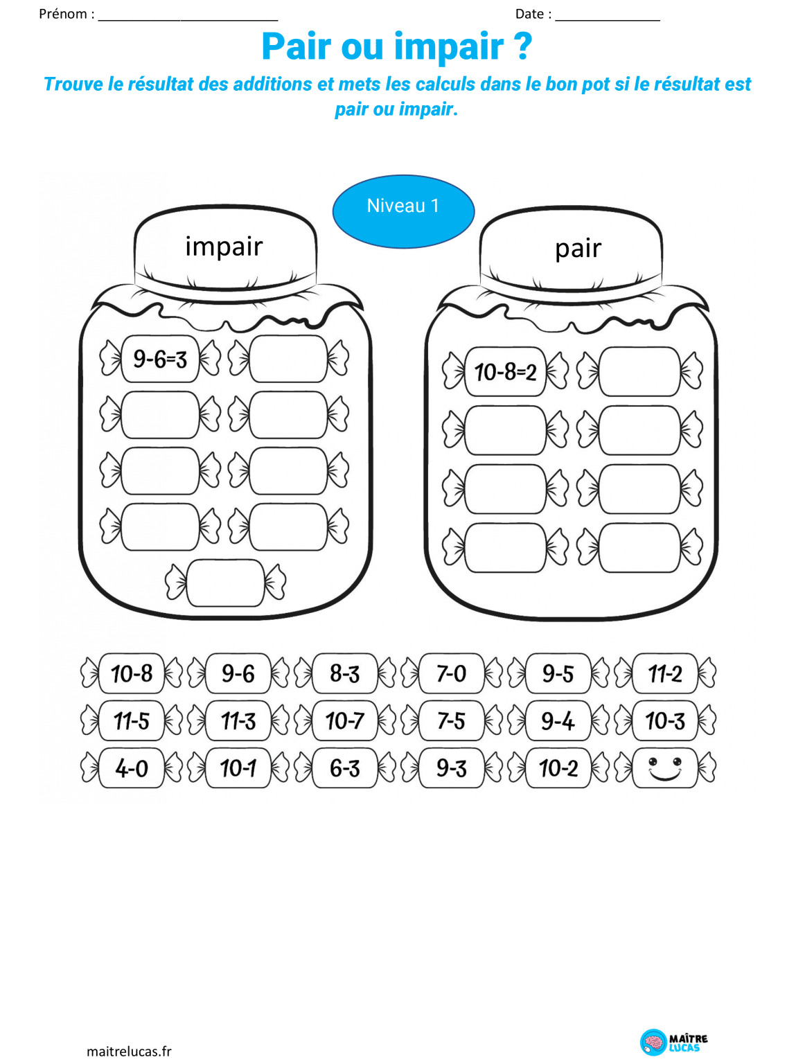 Fiches Exercices Nombres pairs et impairs, 11 exercices pour CP CE1 ...