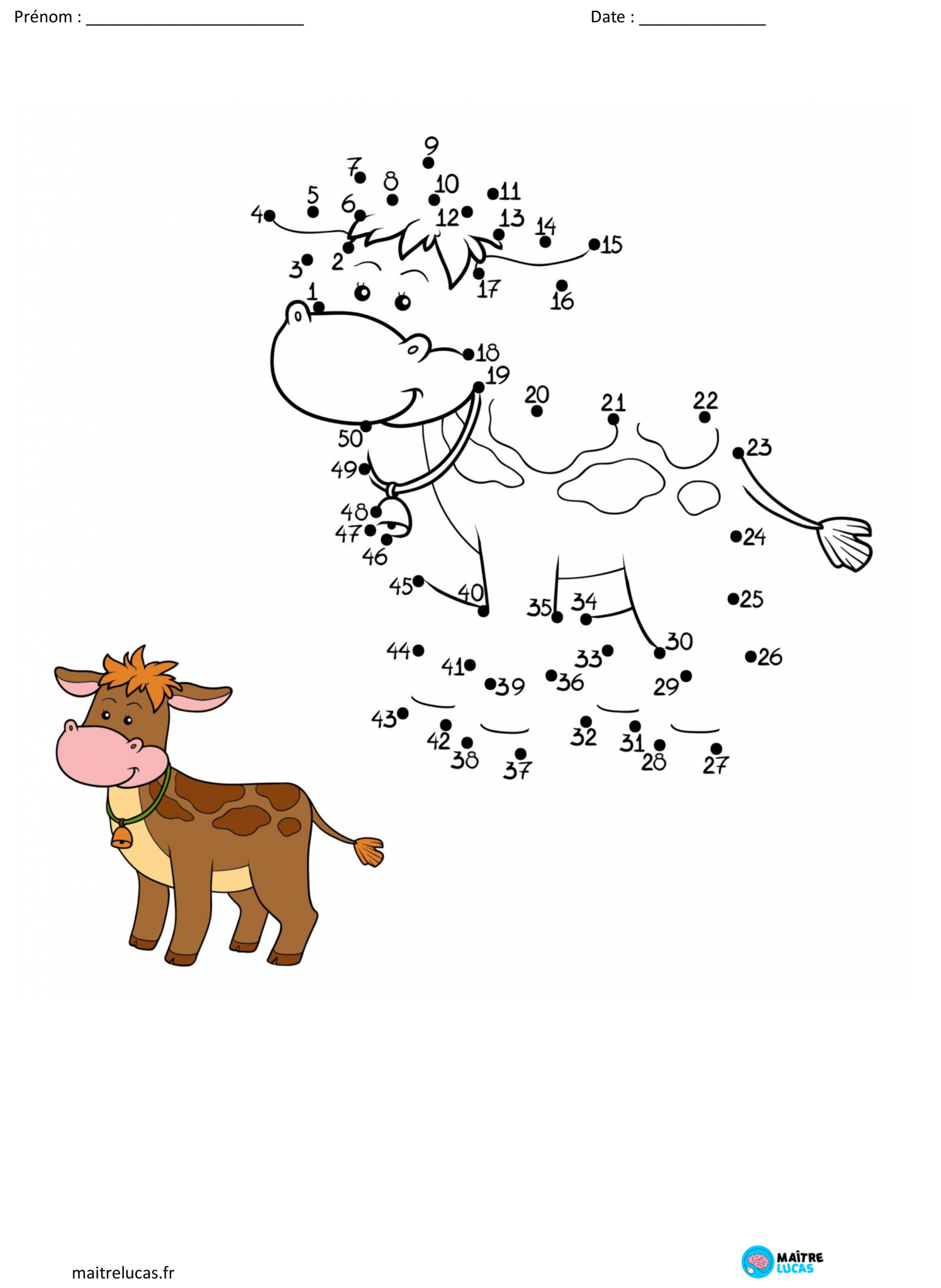 Fiches Exercices Relier les nombres jusqu'à 100 pour CP CE1 - Maître Lucas